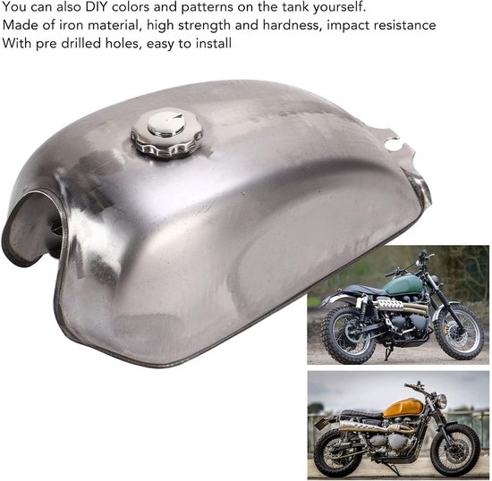 Motorcycle Gas Tank , Bare Metal Retro Design Pre-Drilled Holes 2. 4 ...