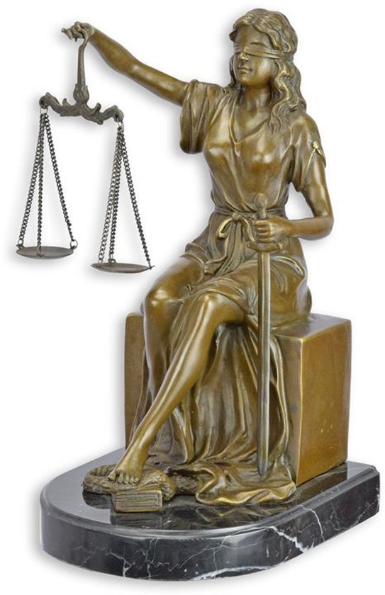 Beeldje Vrouwe Justitia van brons op marmeren voet – decoratief bronzen ...