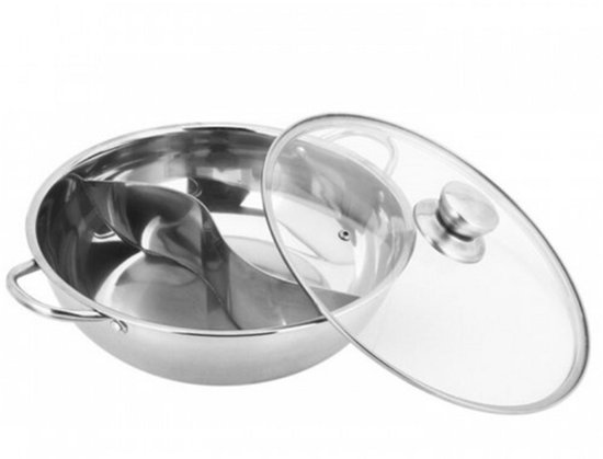 Kookpan - soep pan - hotpot pan 30cm - 2 vaks - RVS - met deksel | bol