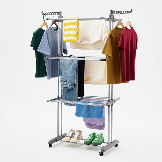 4 Tier Garden Grey Indoor Tower Drying Rack with Folding Wings | bol
