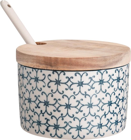 Kristina Sapphire Blue Ceramic Salt Jar with Spoon and Lid | bol