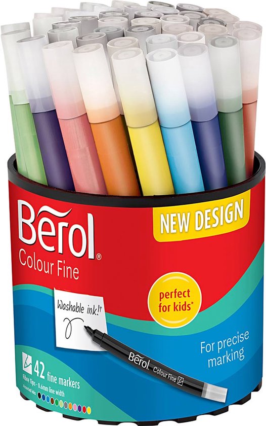 Berol Colourfine, d 10 mm, lijndikte 0,3-0,7 mm, diverse kleuren, 42 stuk/ 1 Doosje | bol