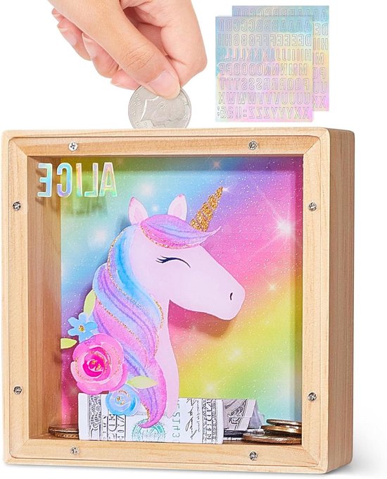 Houten Spaarpot voor Kinderen – Eenhoorn Spaarpot met DIY Alfabet ...