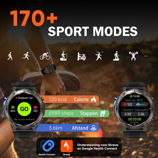Synyq GPS Pro Smartwatch Heren - 53mm - AMOLED - 5ATM Waterdicht - GPS ...