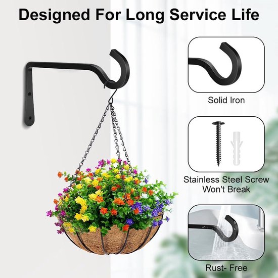 Hanging Plant Hooks Set of 2 - Wall Mounted Plant Hangers for Hanging ...