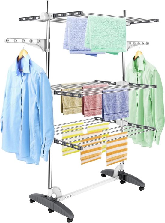 Opvouwbaar droogrek voor binnen met 3 niveaus van roestvrij staal ...
