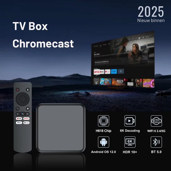Android 12 TV Box - Chromecast 4K Media Streamer voor TV - Bluetooth ...