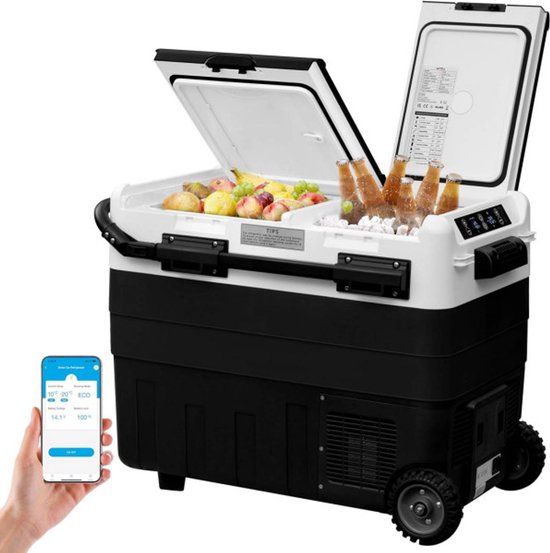 WARRAICH-Koelbox met compressor en app-bediening, draagbare minikoelkast 50L, zwart-wit | bol