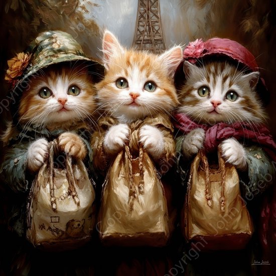 JJ-Art (Canvas) 100x100 | Schattige lieve kittens, poezen, shoppen in ...
