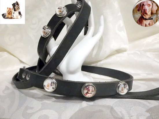 Hetty'S - Exclusieve hondenhalsband + riem van leer - Chunks versiering ...