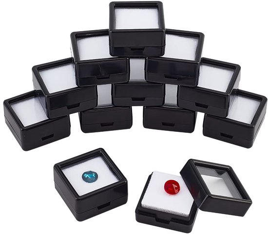 TRANKIELO® - Set van 12 Edelstenen Display Box | 3x3x1.65cm | Zwart ...