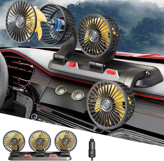 Auto ventilator - Driekoppige autoventilator - Auto ventilator - 12V ...