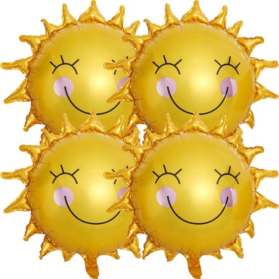 Pack of 4 Aluminium Balloons - Sun Face Balloon - Party Summer Balloons ...