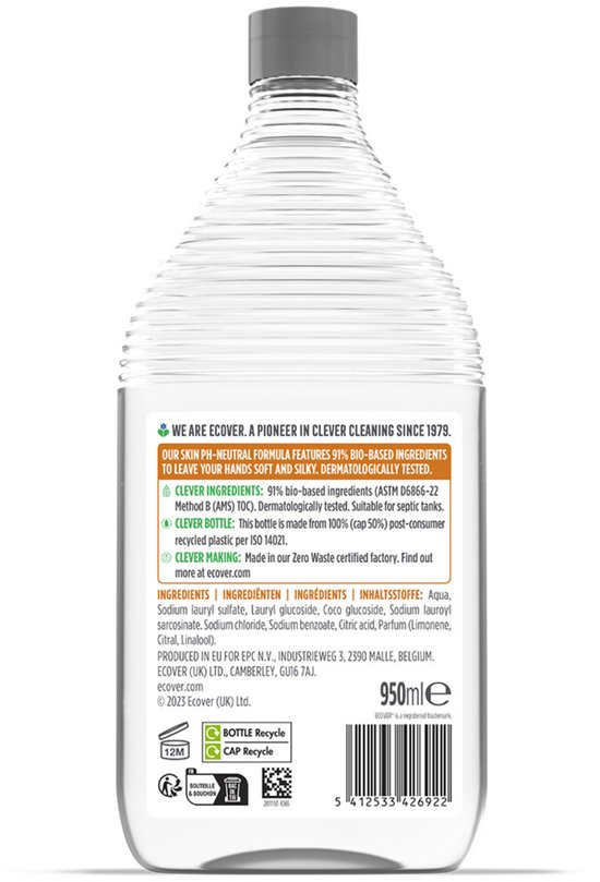 Ecover - Handzeep Navulling - Citrus & Oranjebloesem - 950 ml - Voordeelverpakking -... | bol