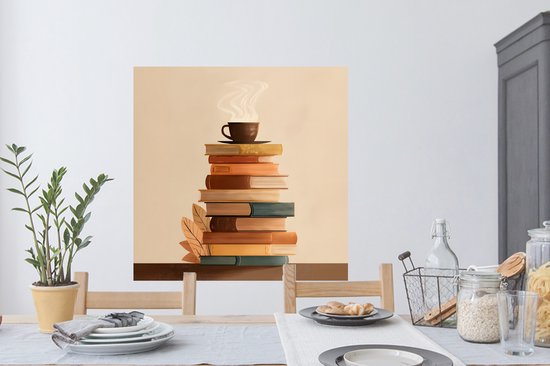 Muurstickers - Sticker Folie - Boeken - Toren - Koffie - Beige ...