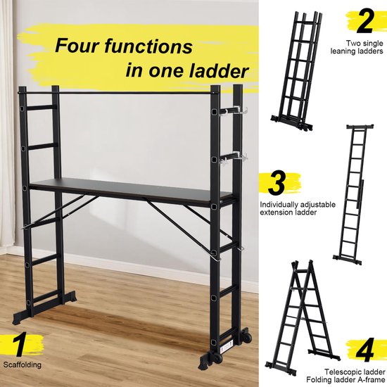 Multifunctionele Kamersteiger,Ladder,Werkhoogte 2.76 meter, zwart | bol