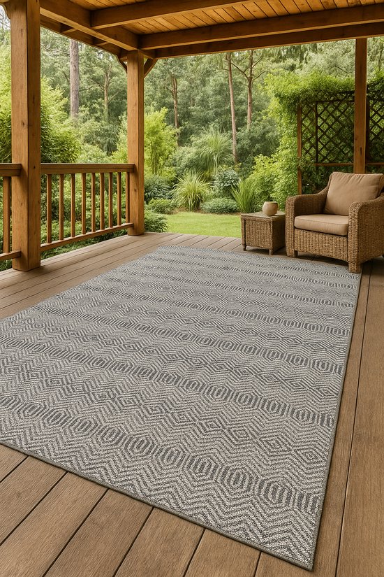 Belano Buiten Vloerkleed 240x340 cm Grijs – Waterbestendig Tuinkleed ...