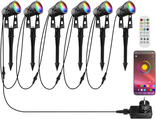 LED Tuinverlichting Set Van 6 - RGBW Dimbare Tuinspots Met App Timer En ...