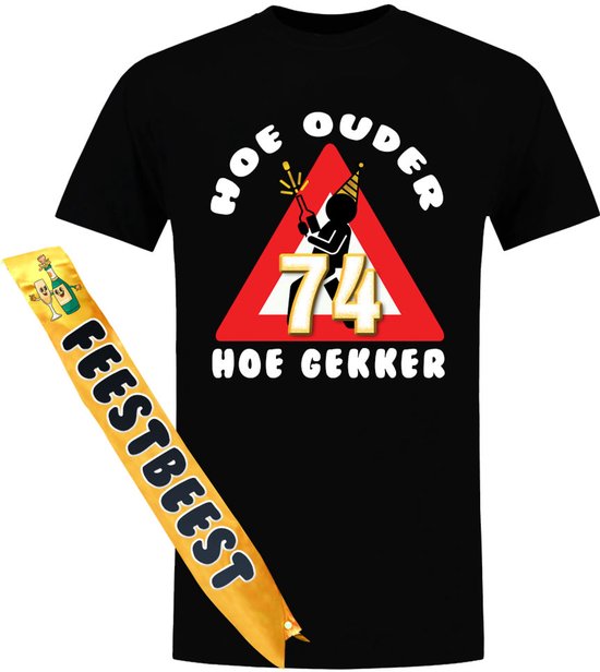 Hoe ouder, Hoe gekker 74 Jaar T-shirt en Sjerp - Heren - Verjaardag ...