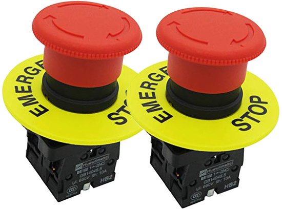 2x 22mm Rode Noodstop Schakelaar AC 660V 10A 1NC 1NO Drukknop | bol
