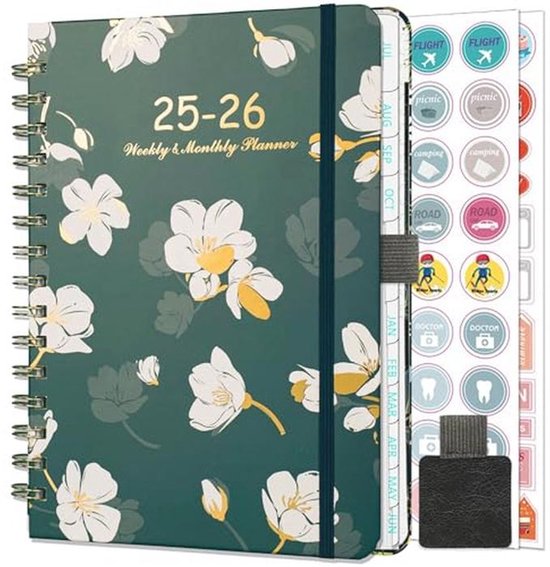 Weekkalender 2025 2026 A5-planner met stickers en penlus | bol