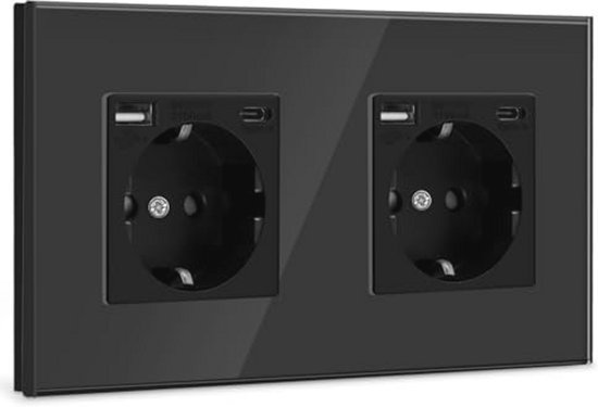 Dubbel Zwart Schuko Stopcontact met USB-Aansluiting en Type C Poort ...