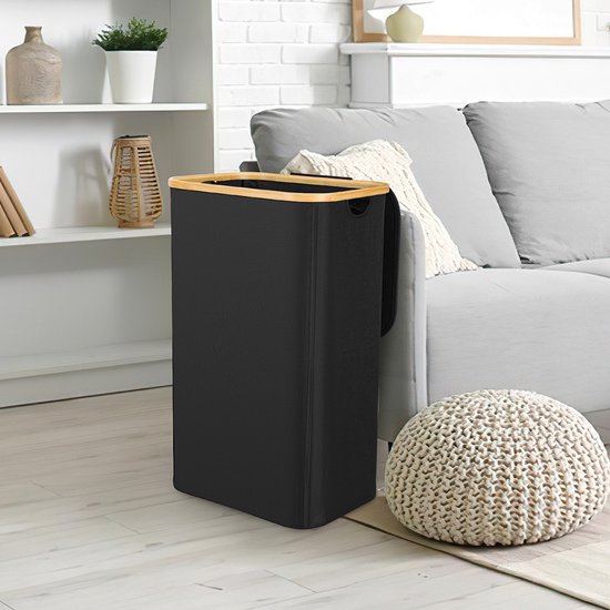 Wasmand,145L Zwart,Stoffen Wasmand met Deksel ,Sterk materiaal | bol