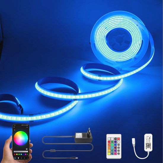 Dimbare 24V RGB COB LED Strip 2M met WIFI Controller en Voeding voor ...