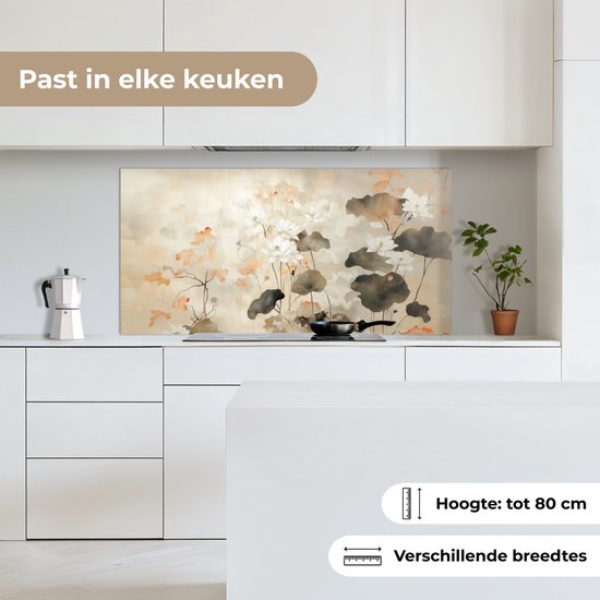 Spatscherm 100x50 cm - Zelfklevende achterwand Bloemen - Japandi - Wabi ...