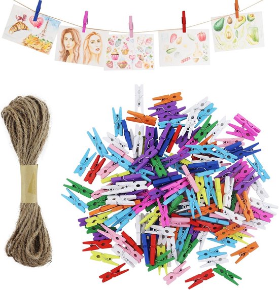 100 Stuks Kleine Houten Knijpers Multicolor voor Foto's, Kaarten en ...