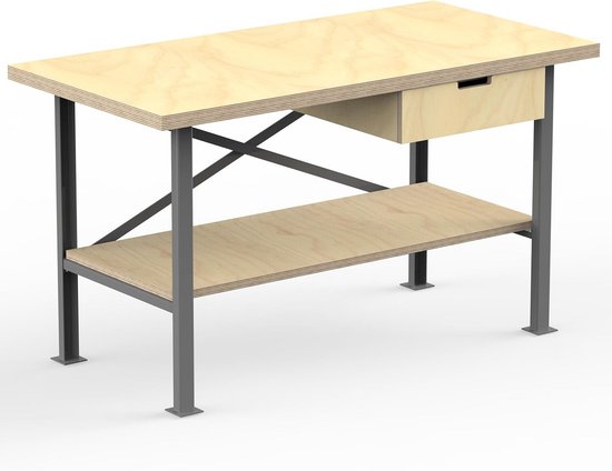 Sterke Werkbank 150x60 cm met Lade en Plank - Multiplex Werkblad 40mm | bol