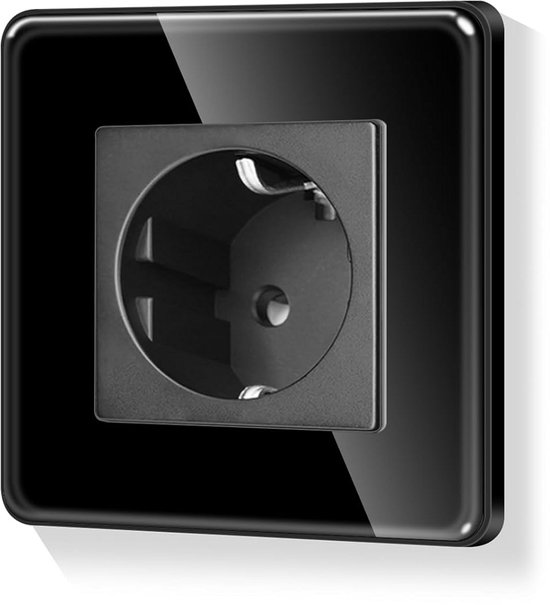 Rond Inbouw Stopcontact Zwart met Kinderbeveiliging en Glazen Frame | bol