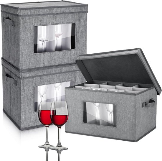 Set van 3 Opbergdozen voor Wijnglazen en Champagneglazen - Met Vakken ...