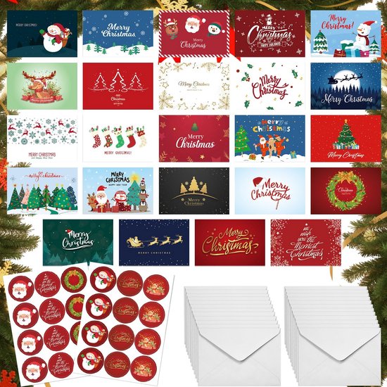 24 Luxe Kerstkaarten Set met Enveloppen en Stickers - Kerst Wenskaarten ...