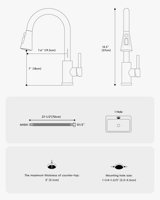 Robinet de Cuisine avec Douchette Rétractable - Pivotant à 360 ...
