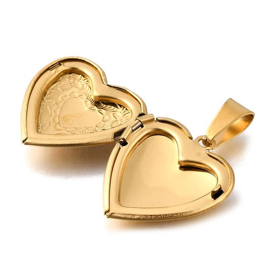 LOUIZ Gouden Medaillon ketting met hartje - Dames ketting met medaillon ...