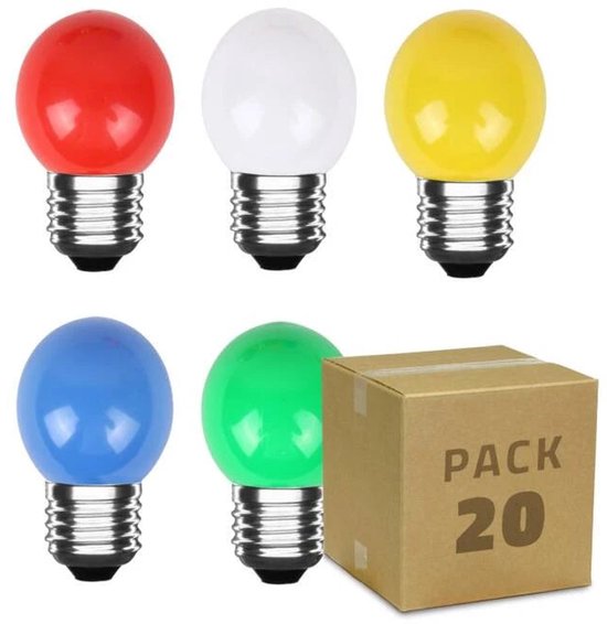 LED Kogellamp Set E27 Gekleurd - 300 lumen - 3W - Rood Groen Geel Blauw ...