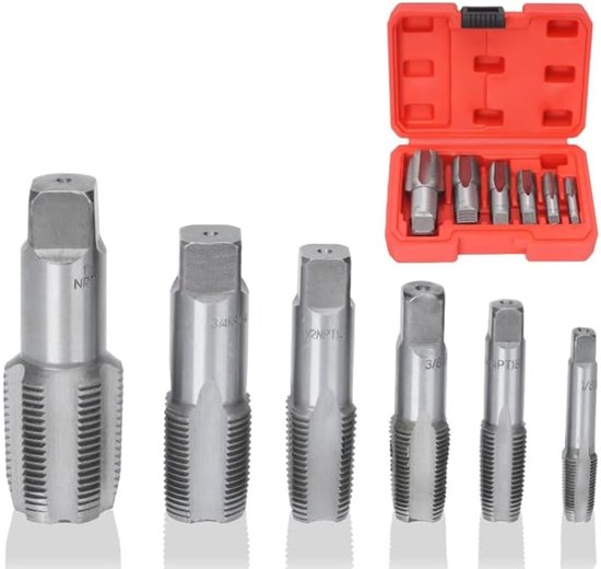 6 Piece NPT Pipe Tap Set, Steel Internal Thread Forming Tap Carbon ...