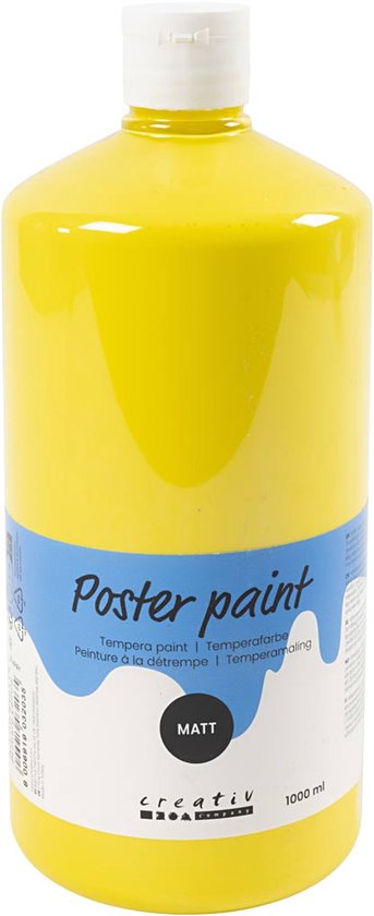 Tempera Verf Mat, primair geel, 1000 ml/ 1 fles | bol