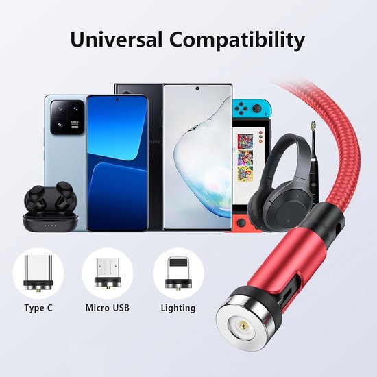3-in-1 Magnetische USB-kabel - 360° en 180° Draaibare Oplaadkabel voor ...