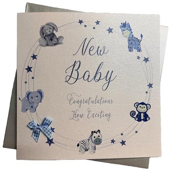 Witte Katoenen Kaarten met Blue Bunny - New Babykaart voor Jongens | bol