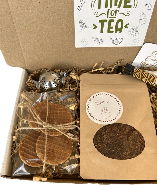 Thee brievenbus cadeau Rooibos - thee - honing - noga - stroopwafels | bol