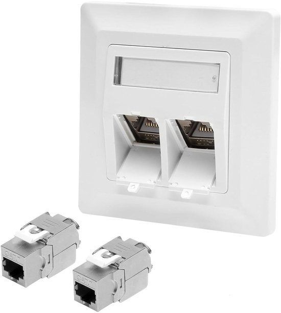 2-poorts Cat 7-netwerkaansluiting voor inbouw + 2 x RJ45 Keystone ...