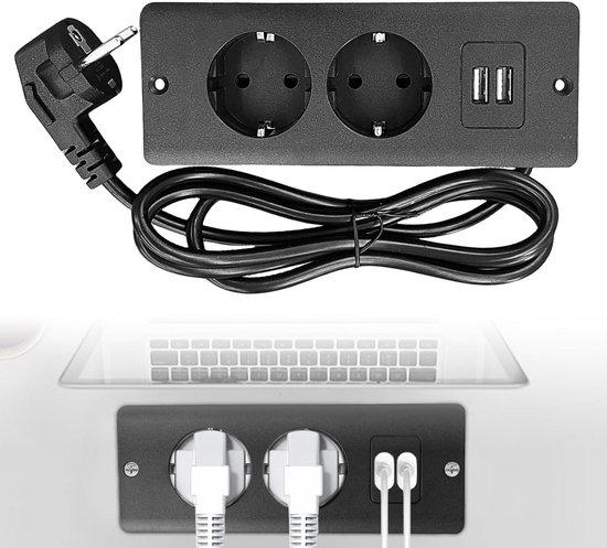 4 in 1 Verzonken Inklapbaar Tafelstopcontact met 2 Stopcontacten 2 USB ...
