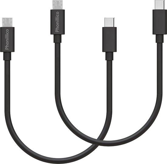 2x Micro USB naar USB C Kabel Zwart - 0,2 meter - Oplaadkabel voor ...