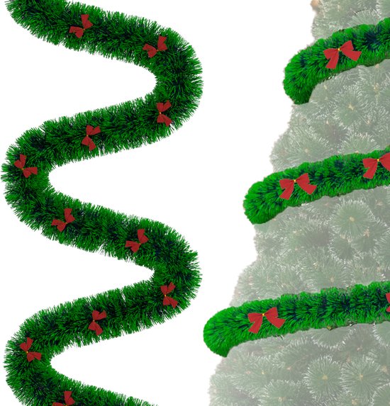 Kerstslinger met Strik – Donkergroen met Groene Rand & Rode Strikken ...