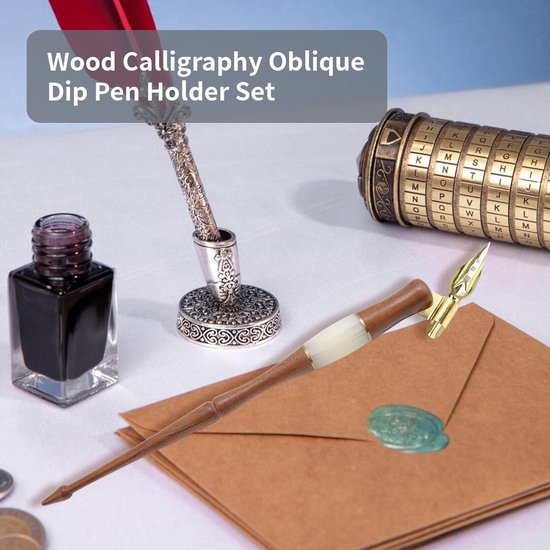 Houten Calligrafie Dip Penhouder Set met Verwijderbare Penhandvat en 5 ...