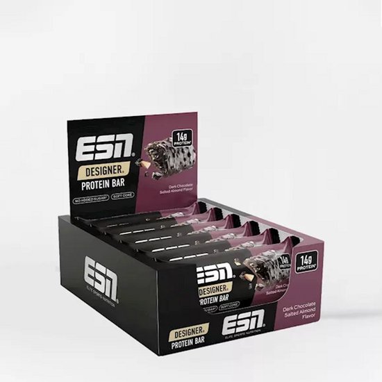 ESN Designer Protein Bar - 12 x 45 gram - Dark Almond Salted Chocolate ...