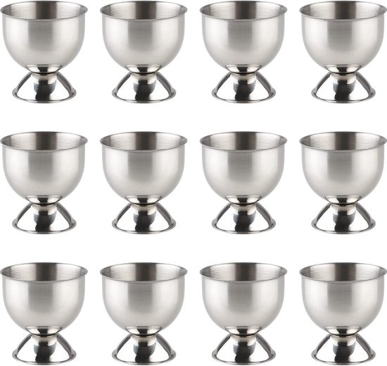 Set van 12 eierdopjes voor zachte en hardgekookte eieren van roestvrij ...