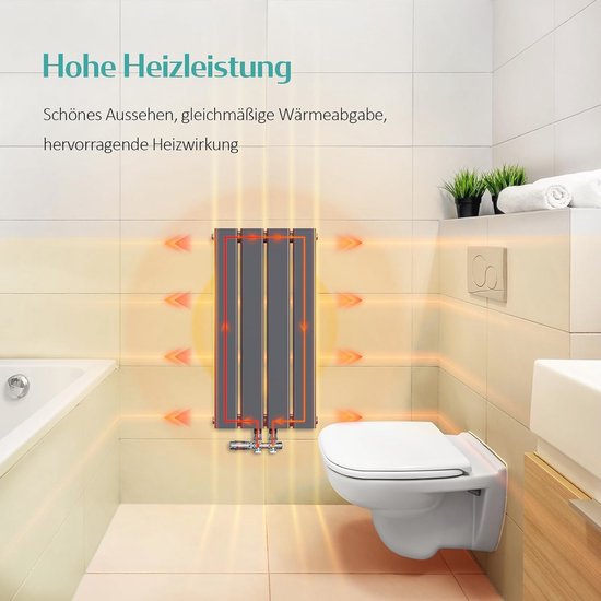 Kleine verticale radiator 900 x 300 mm voor badkamer - platte design ...